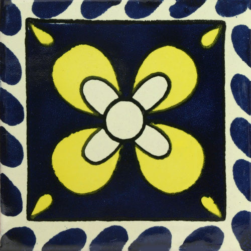 Traditional Mexican Tile - Trebol Azul/Amarillo – Mexican Tile Designs